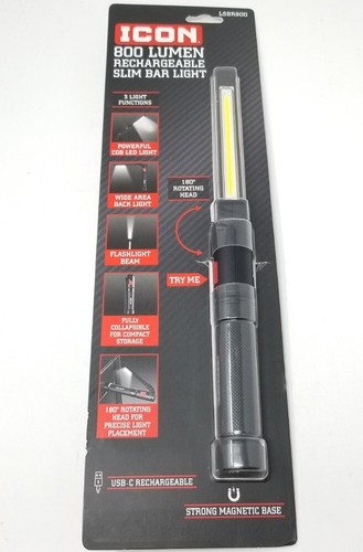 New ICON LSBR800 800 Lumen Rechargeable Foldable Slim Bar Light Water ...