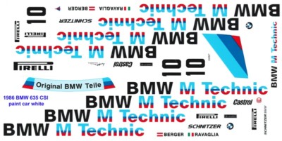 #10 BMW M Technic 1986 BMW 635 CSi 1/24th - 1/25th Scale Decals | eBay