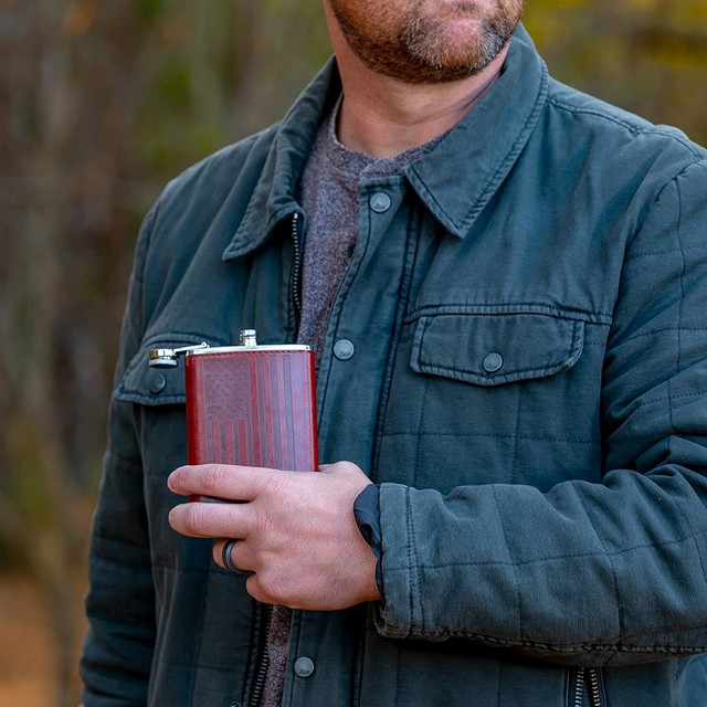 Maxam Stainless Steel Flask With Embossed Flag Wrap-8 oz w/Funnel for ...