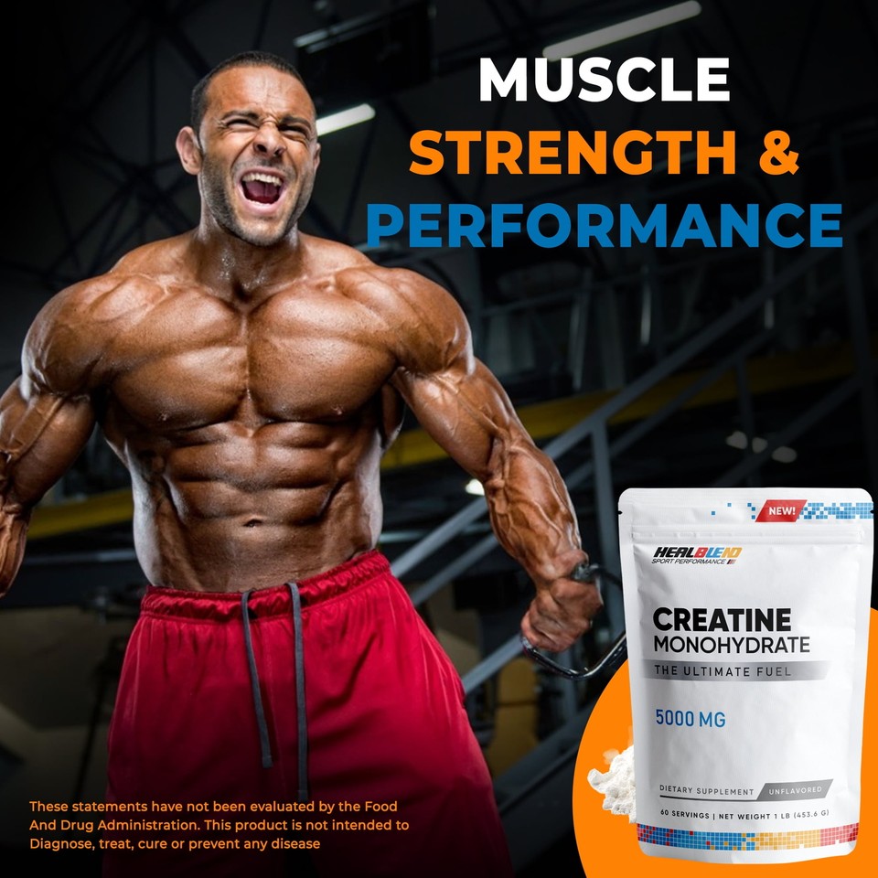 Creatine Monohydrate Powder 5000mg for Muscle Gain, Performance & Pre ...