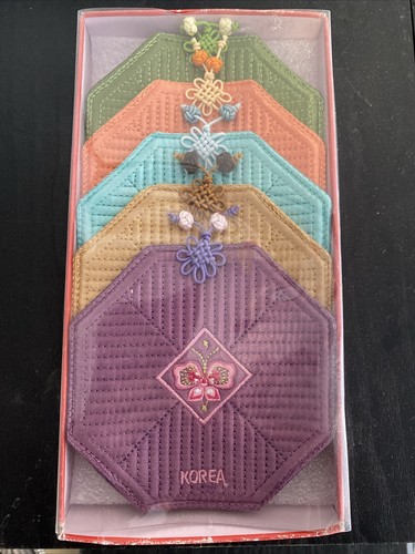 Korean Fabric Coasters Traditional Pattern & Primary Colors Embroidered ...