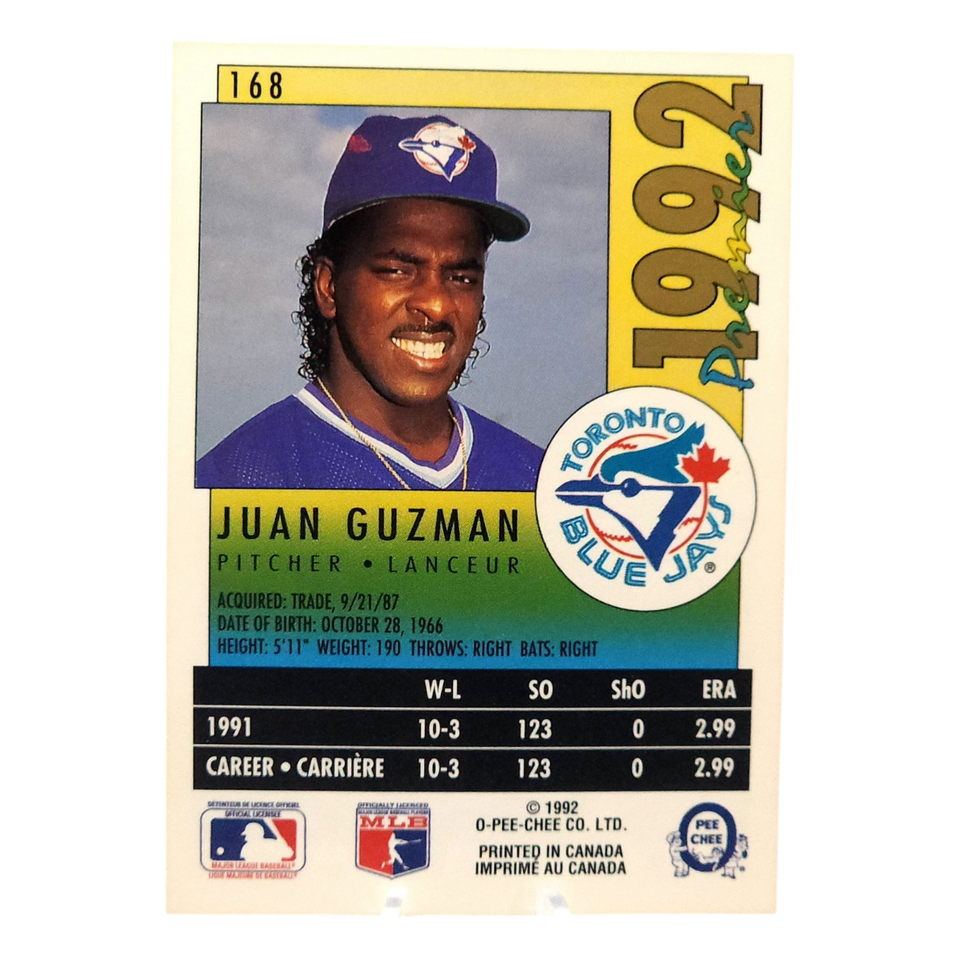 1992 O-Pee-Chee Premier - Juan Guzman #168 (RC) Toronto Blue Jays | eBay