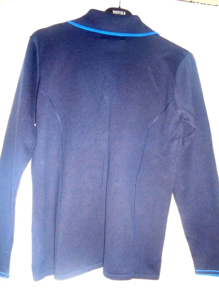 NEW SIZE 14 THOMAS BURBERRY NAVY LONG-SLEEVE CARDIGAN WITH BLUE TRIM ...
