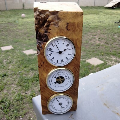 Charles Elkan Maple Burlwood Desk Clock Thermometer, Barometer Weather ...