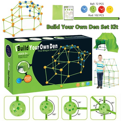 174Pcs Build Your Own Den Set Kit Children DIY Tent Play House Kids ...