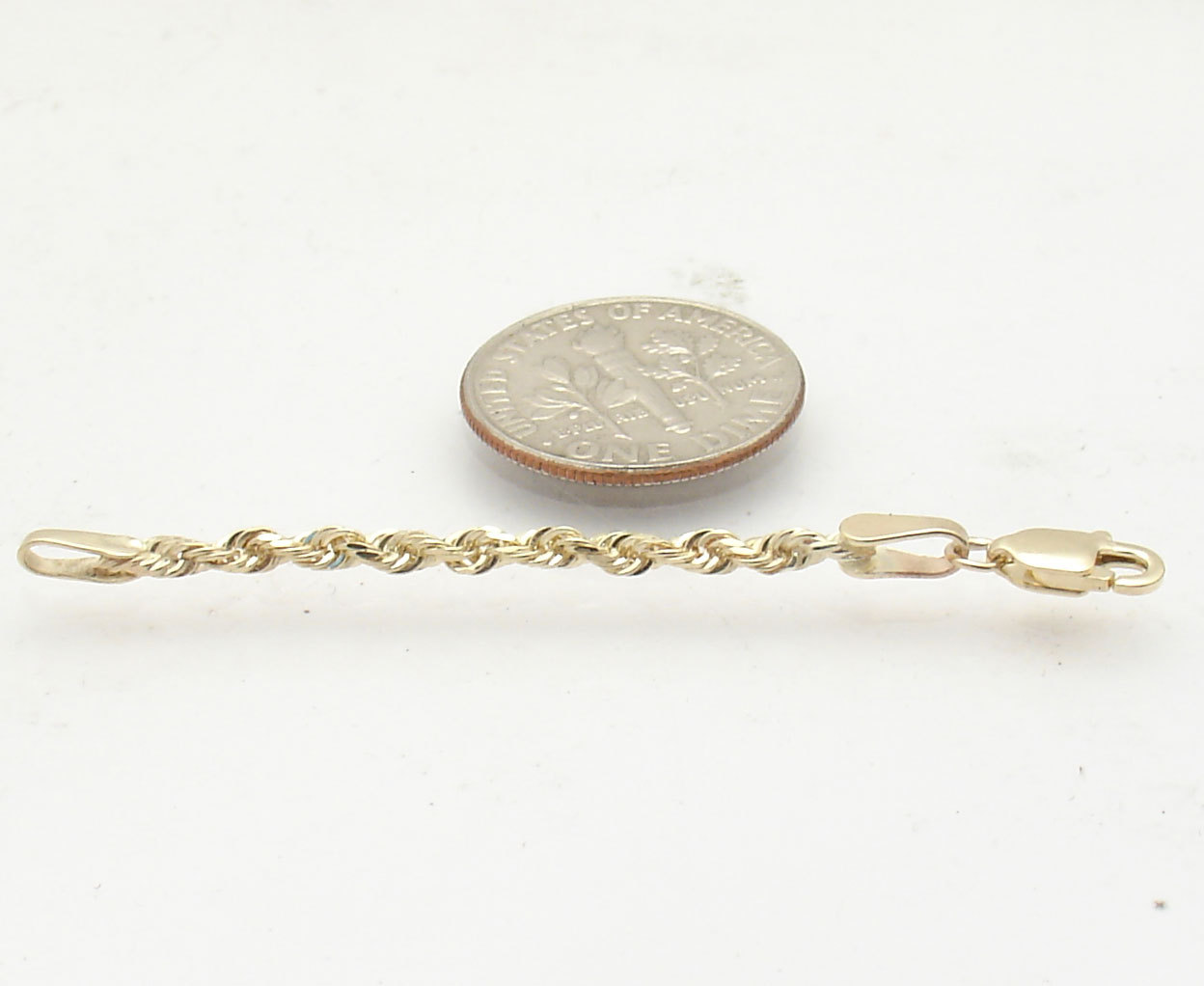 2.5mm Diamond Cut Rope Chain Necklace Extender Pendant Real 10K Yellow ...