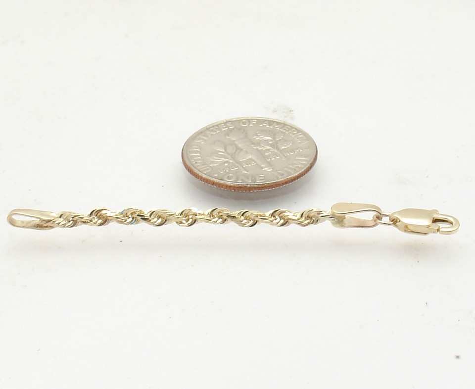2.5mm Diamond Cut Rope Chain Necklace Extender Pendant Real 10K Yellow ...