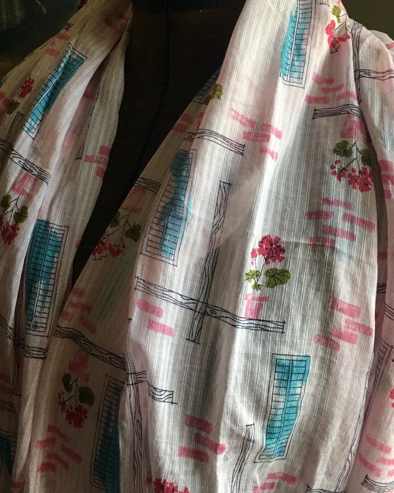 Antique Art Deco Geranium Floral Shutters Dimity Cotton Fabric ~ Blue ...