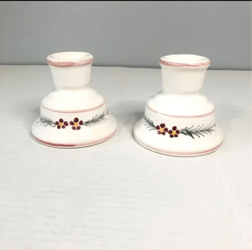 vintage cottage core candles white with flowers ceramic pair grandma ...