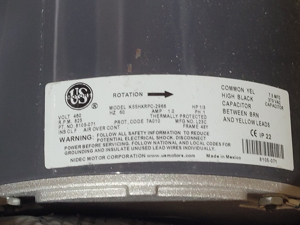 Bard 8105-071 Condenser Fan Motor (1/3 HP, 460V) k55hxrpc-2966 | eBay