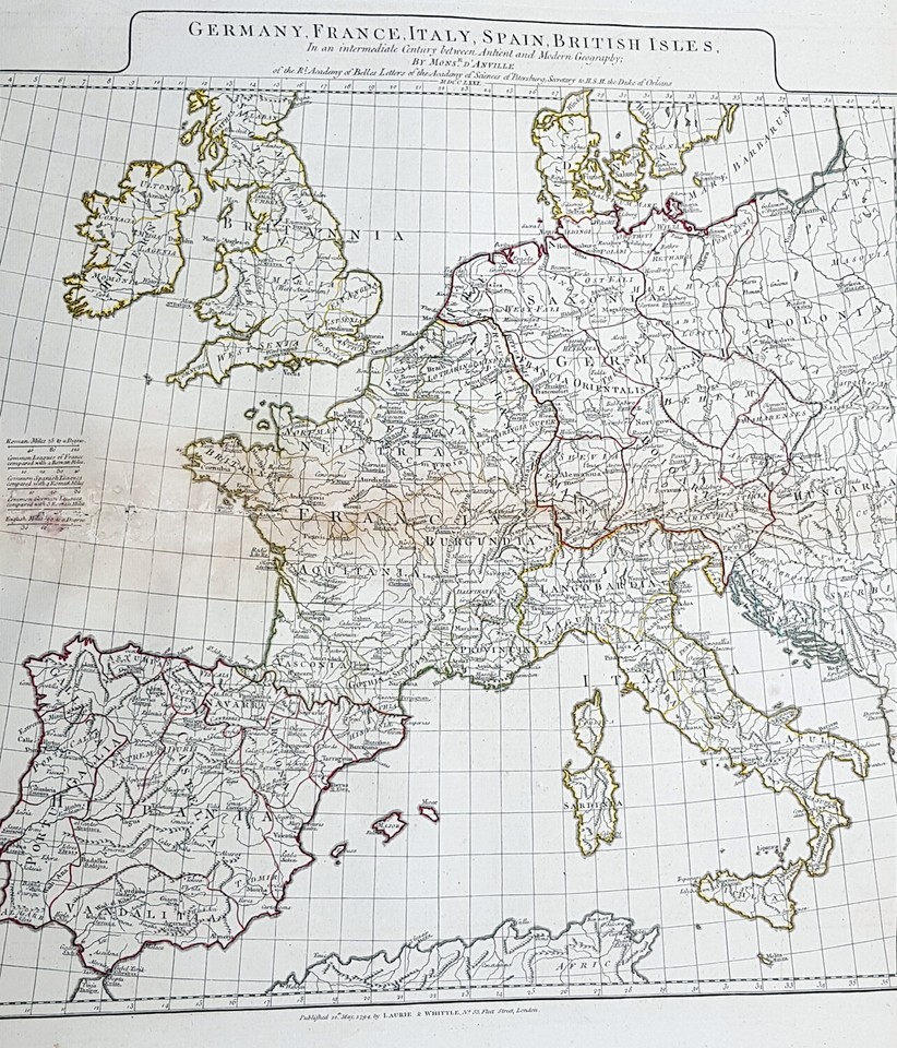 1794 Laurie & Whittle Large Antique Map Western Europe Italy, Spain ...