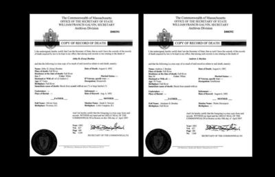 Lizzie Borden Victims DEATH CERTIFICATE Lot, Parents Andrew + Abby, Aug ...