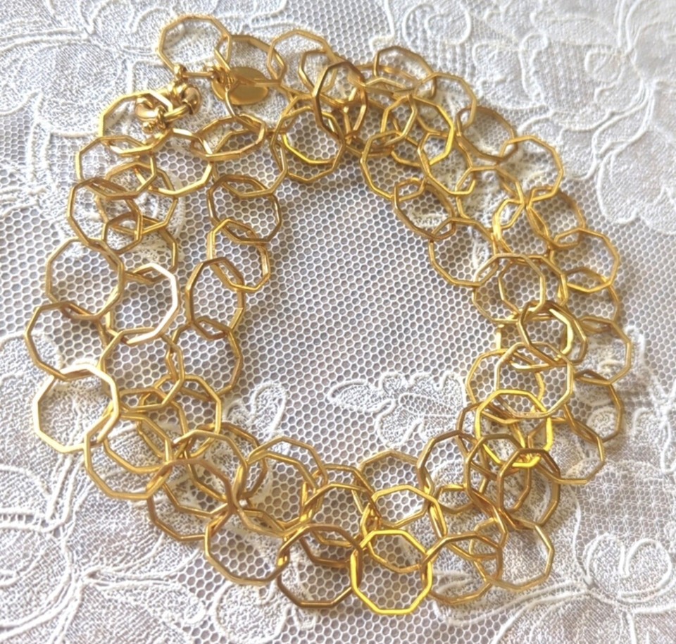 NEW Julie Vos HONEYCOMB Link Necklace ADJUSTABLE 24k Gold Plate NWOT ...