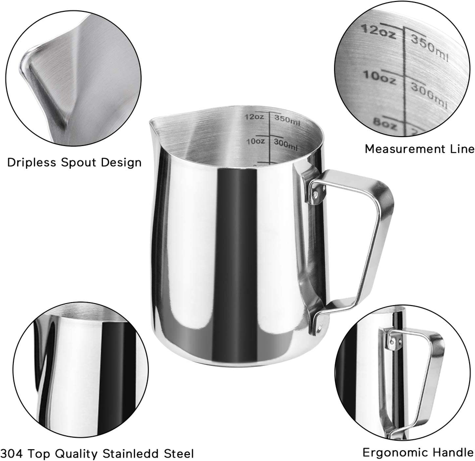 12Oz Milk Frothing Pitcher, Stainless Steel Espresso Latte Cup Steaming ...