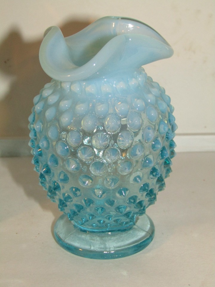 Vtg Fenton Blue Overlay Ruffled Top Hat Basket with Blue Reed Handle ...