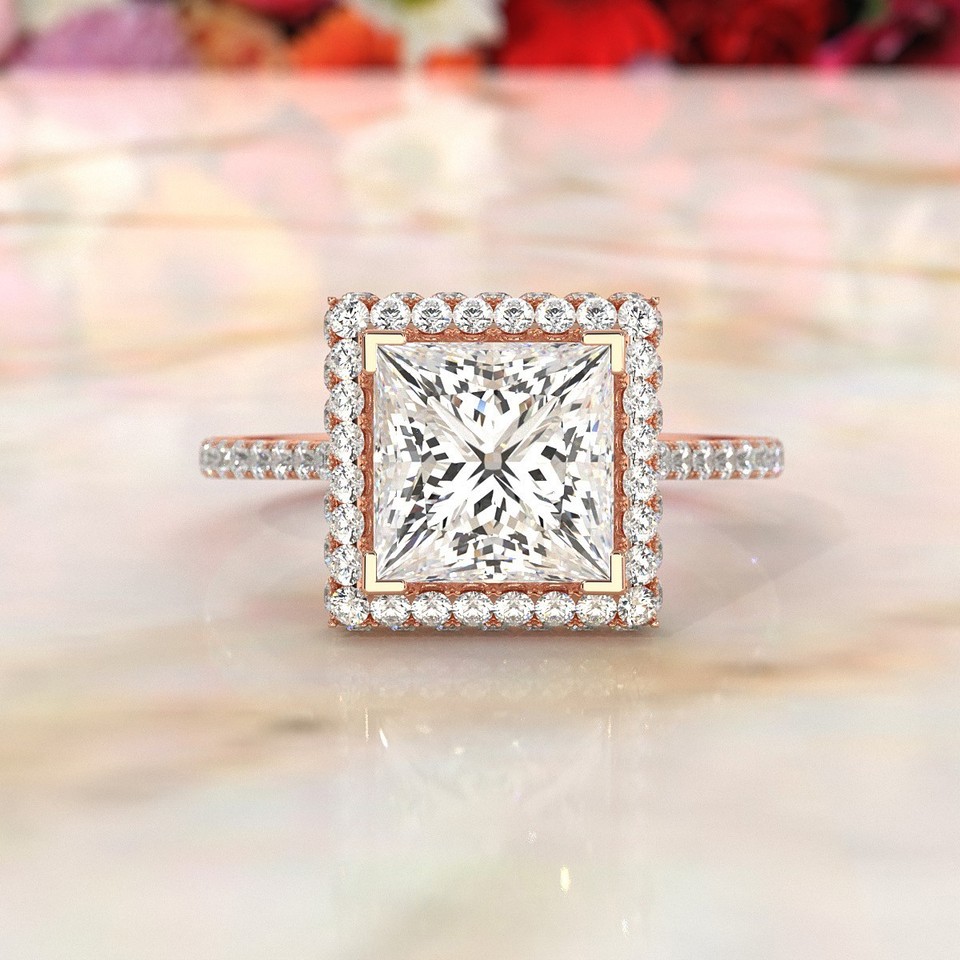 Affordable CVD Lab Created Princess Diamond Engagement Ring Rose Gold 3 ...