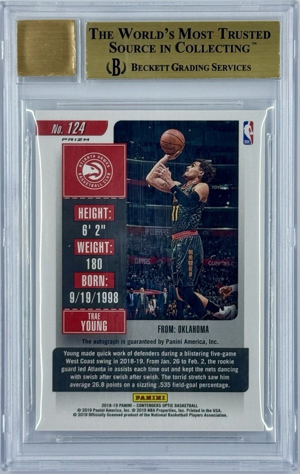 2018-19 Panini Contenders Optic Trae Young #124 Rookie Ticket Auto BGS ...