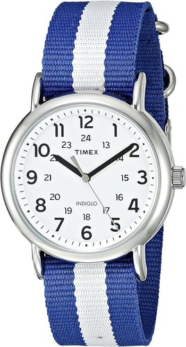 Timex Unisex Weekender Blue/White Stripe Nylon Slip-Thru Strap Indiglo ...