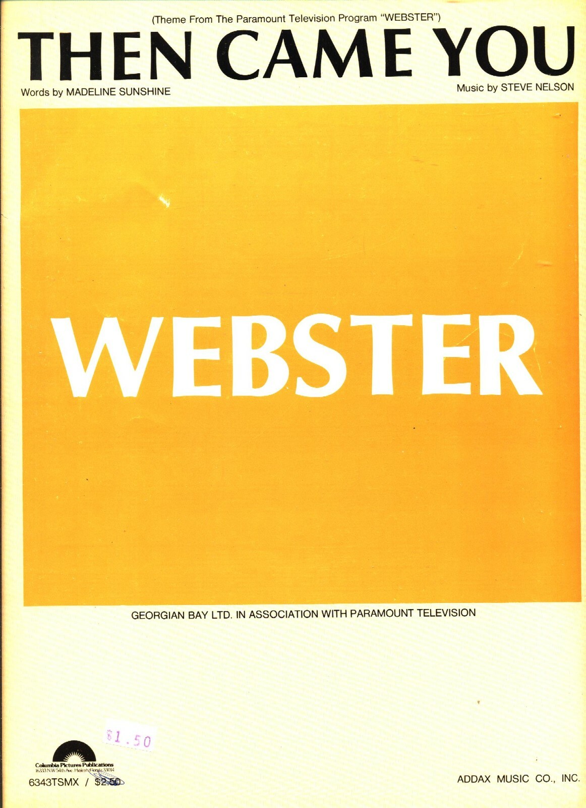 THEN CAME YOU SHEET MUSIC WEBSTER THEME FROM TV SHOW PIANO/VOCAL/GUITAR ...
