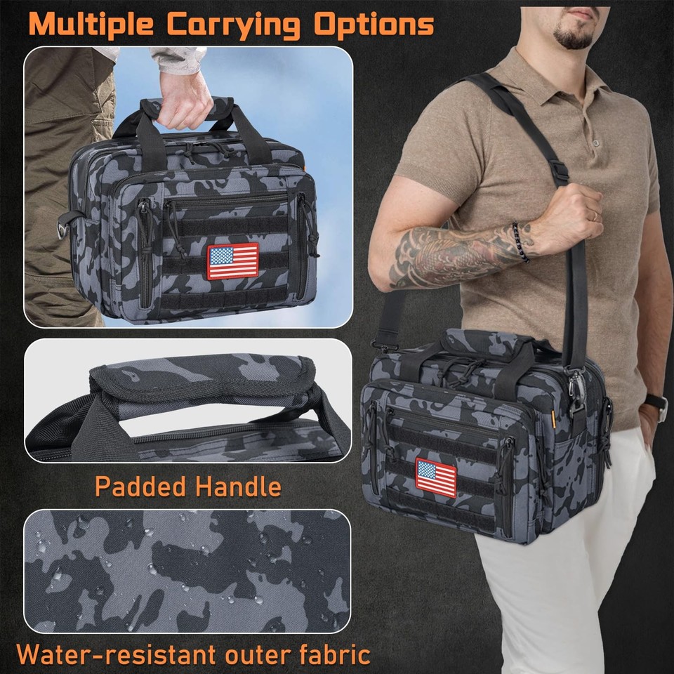 Gun Range Bags For 2 Pistols 6 Magazines, Pistol Case Carrying Shooting ...