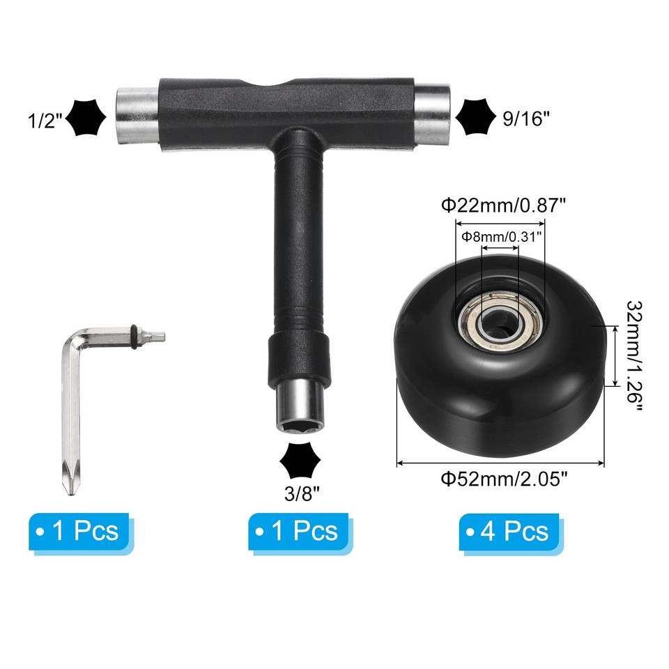 4pcs 52mm 95A Skateboard Wheel Street Wheel with Silver Bearing Skate ...