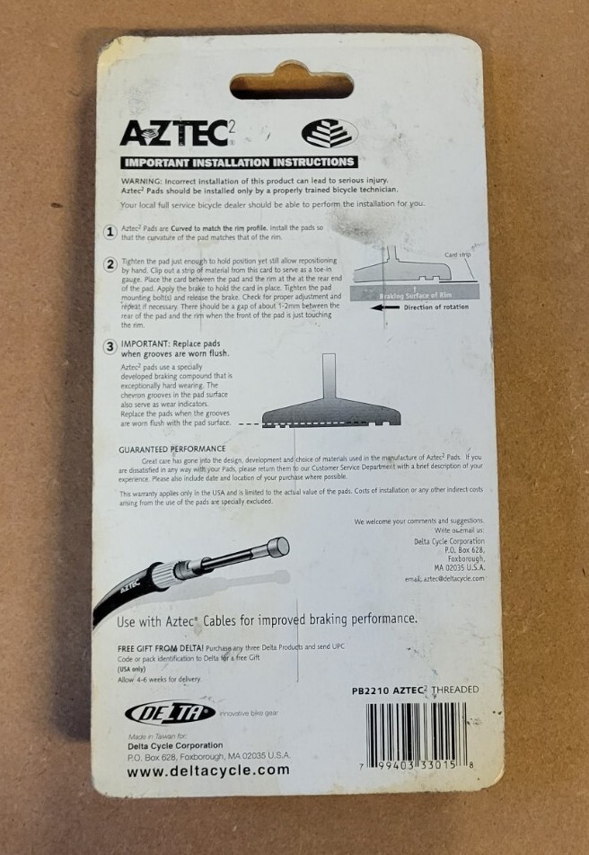 Aztec 2 Threaded Pads-2 Brake Shoes-For all Linear Brakes Bicycle-LN | eBay