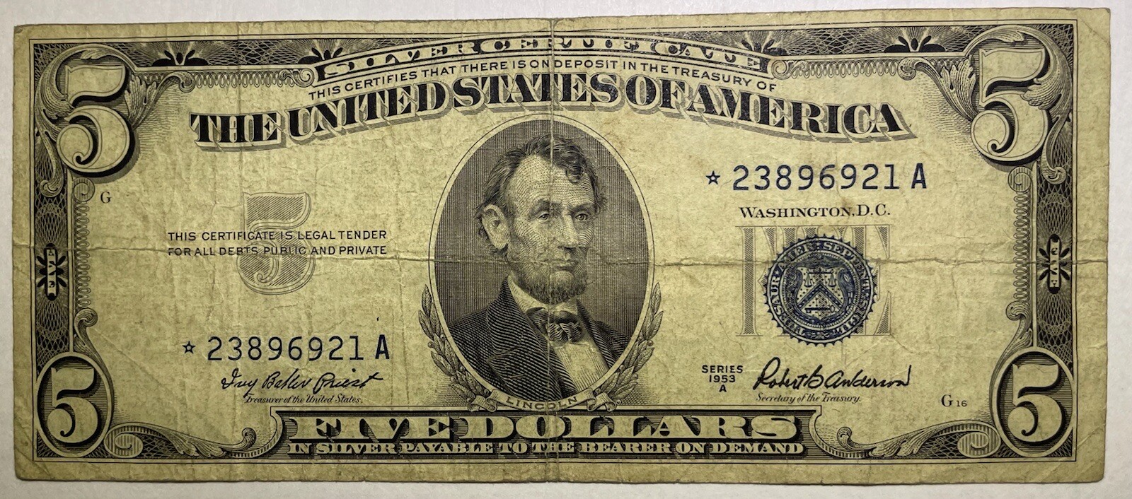 1953A blue seal 5 Dollar star note*** Silver Certificate | eBay