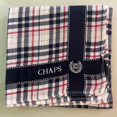 MAN HANDKERCHIEF VTG CLASSIC NAVY BLUE PLAID COTTON POCKET ART SQUARE ...