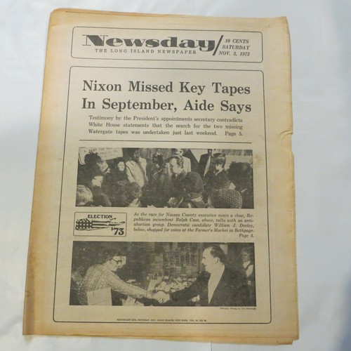 Newsday November 3 1973 Nixon missing tapes Special Hearing Election 8J ...