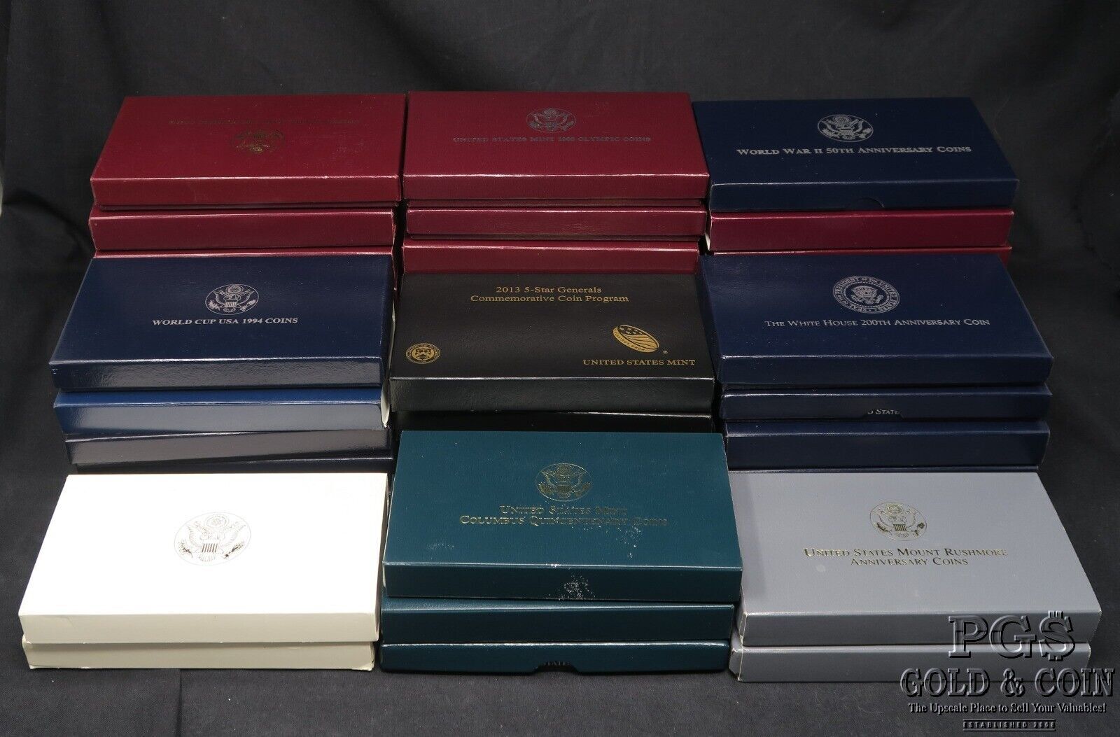 (31) Empty U.S. Mint Commemorative Boxes 10 w/o COA, 21 w/ COA NO COINS ...