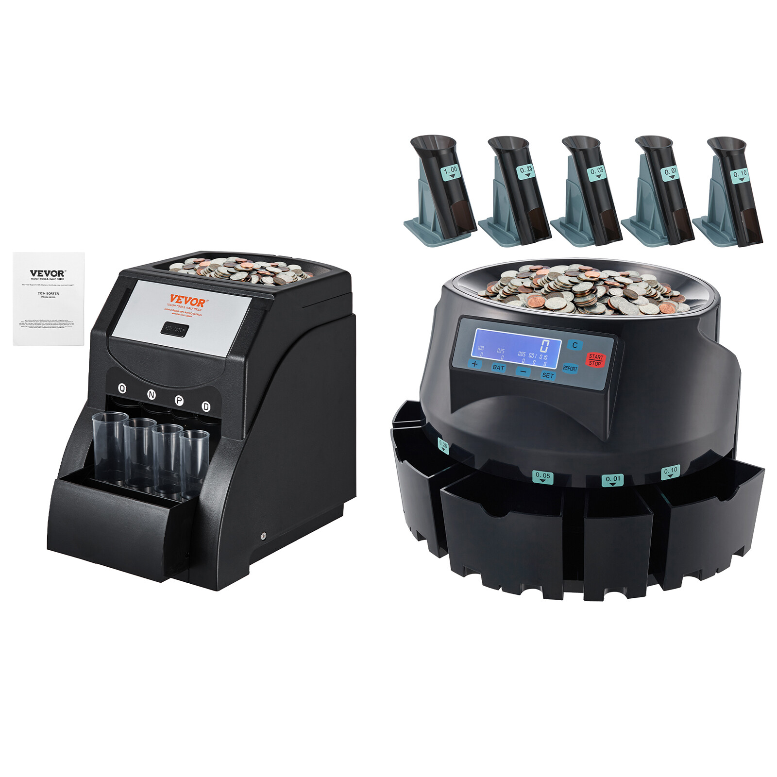 VEVOR USD Coin Sorter Wrapper and Roller 230/300 Coins/min 4 Coin Tubes ...