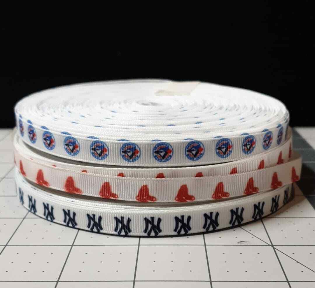 NEW 5-yards of Blue Jays, Red Sox, Yankees 3/8" wide Grosgrain Ribbon ...