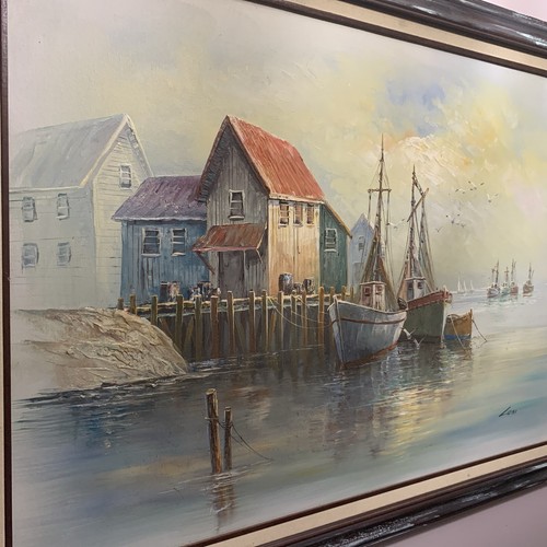Vintage John Luini Fishing Boats At Dock Oil On Canvas Framed 36x24” | eBay