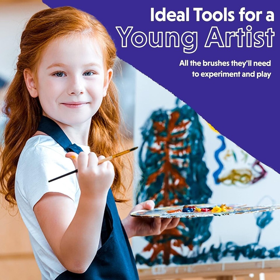 9PC FLAT TIP ARTISTS PAINT BRUSH SET FINE THIN WIDE BRUSHES SMALL LARGE ...