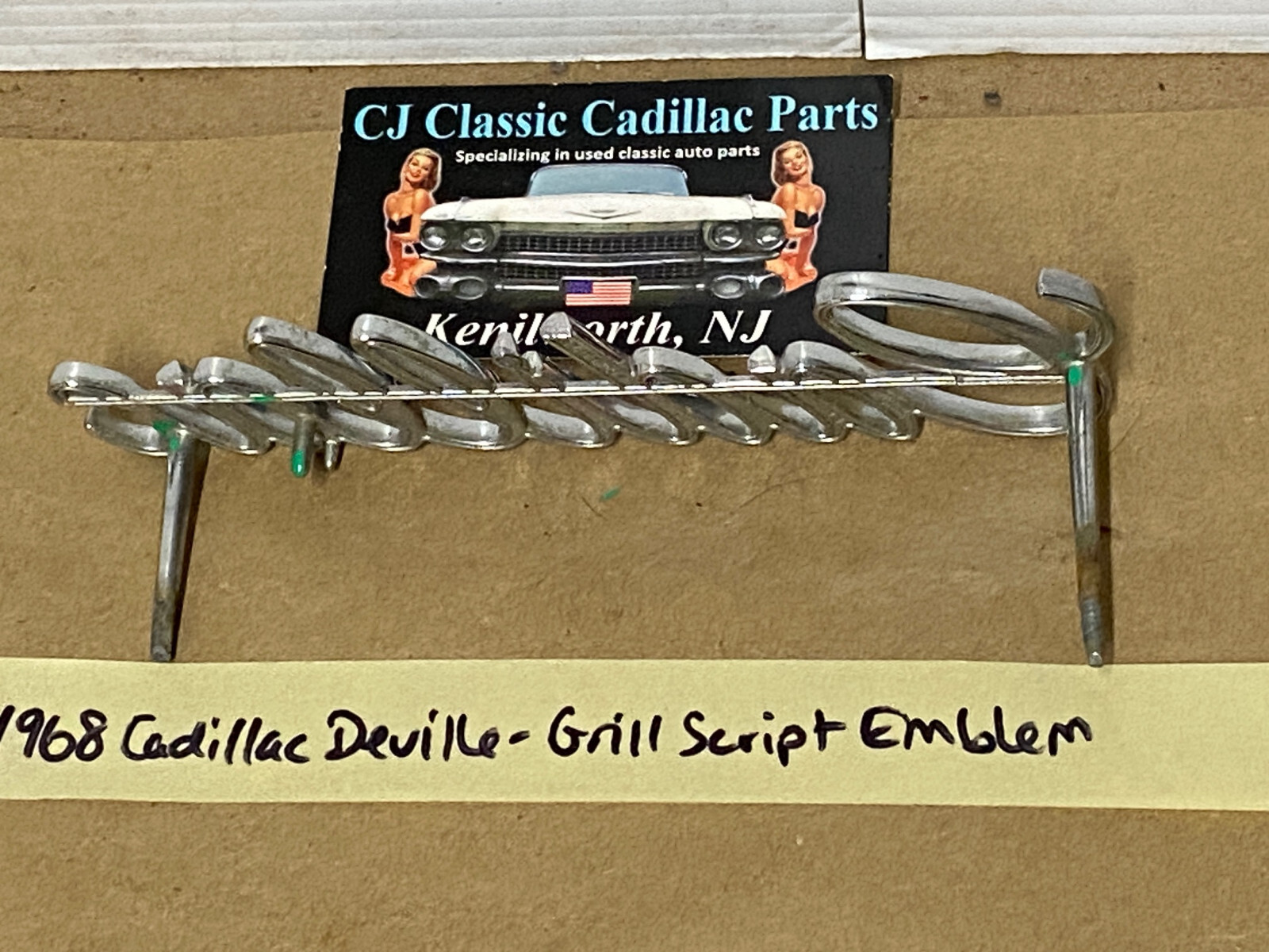 OEM 68 Cadillac Deville FRONT GRILL SCRIPT EMBLEM BADGE #1490224 *SHOW ...