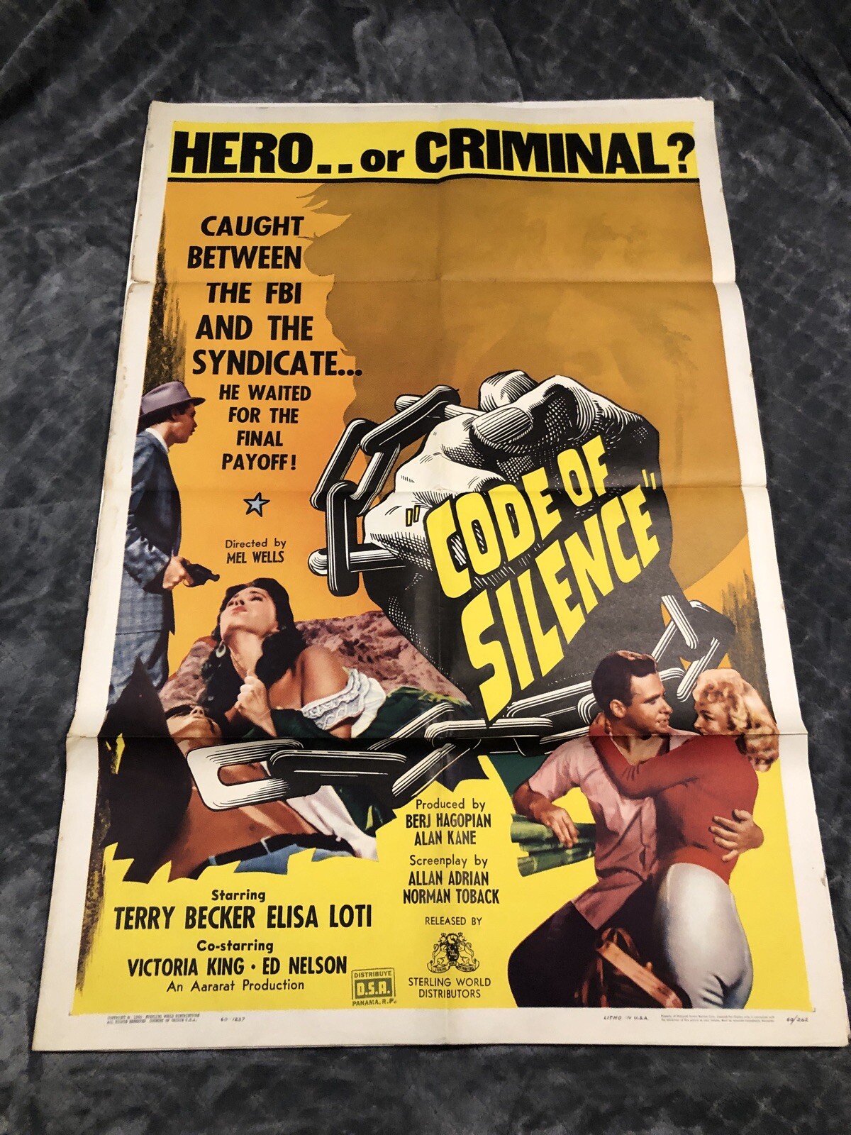 CODE OF SILENCE 1960 Original Movie Poster 27X41 Terry Becker Elisa ...