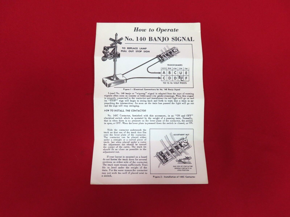 Lionel Postwar Instruction Sheet 140 Banjo Signal FREE SHIPPING 8/54 | eBay