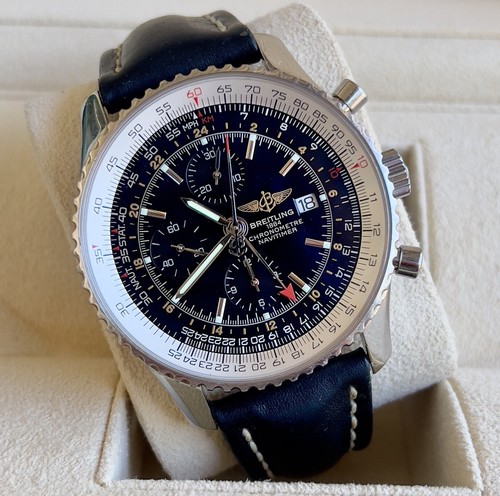 Breitling Navitimer World GMT 46MM Black Dial Leather Strap Box ...