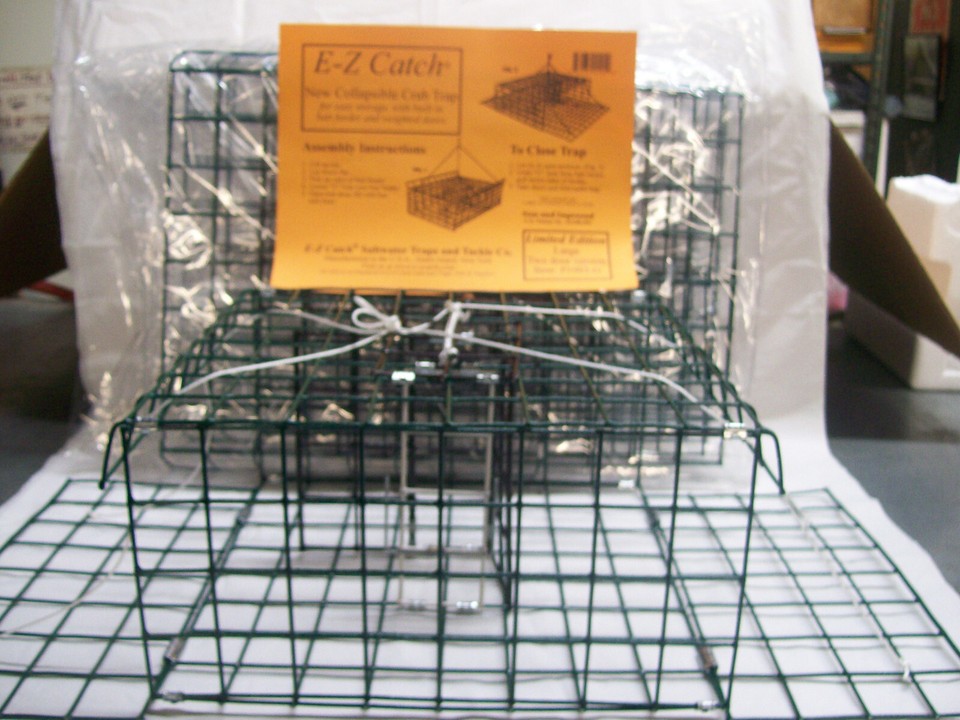 6-Pack E-Z Catch Patent Folding Crab Trap Large 2 Door Trap 12" x 12" x ...