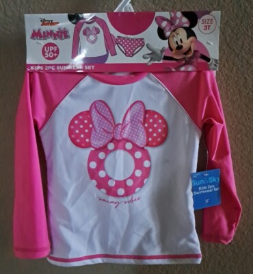 New Disney Minnie Mouse Swimsuit Girls Rash Guard Shirt Tankini Pink ...