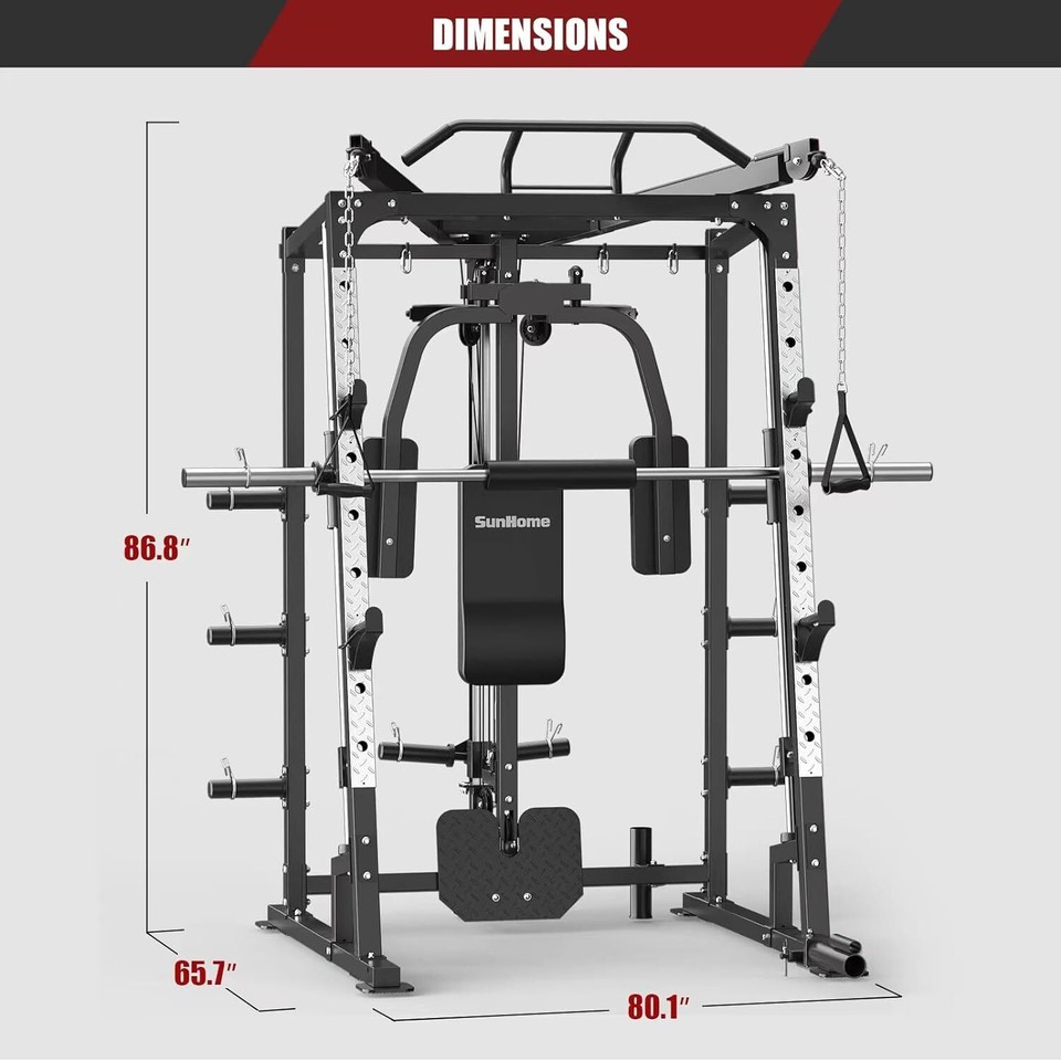 Smith Machine Power Cage Squat Rack with Smith Bar Cable Crossover ...