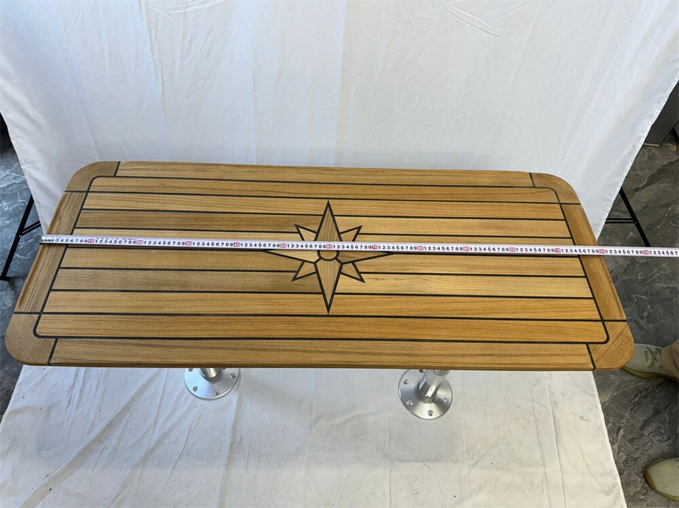 Boat Rectangular Teak Table Top 20.0x47.2 Inch Star Inlay Round Corner ...