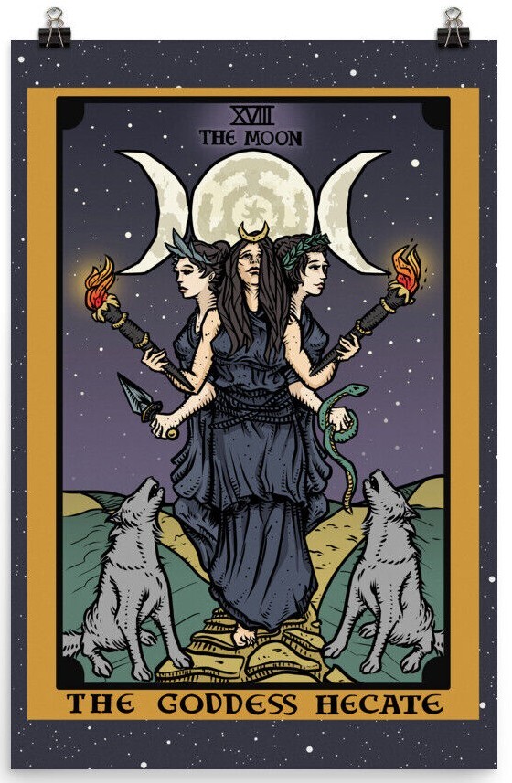 Hecate Tarot Card Poster Hekate Triple Moon Goddess of Witchcraft Wicca ...