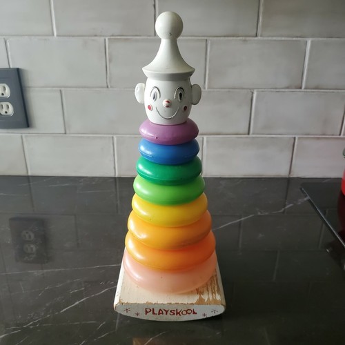 Vintage 1960's Playskool Rocking Clown with 8 Rainbow Rings Stacking ...