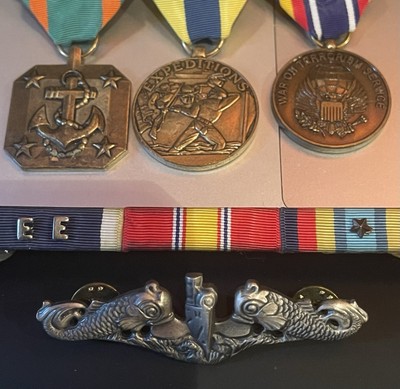 US Navy Award Medals Pins Submarine Officer EE Dolphins Fish Ribbons ...