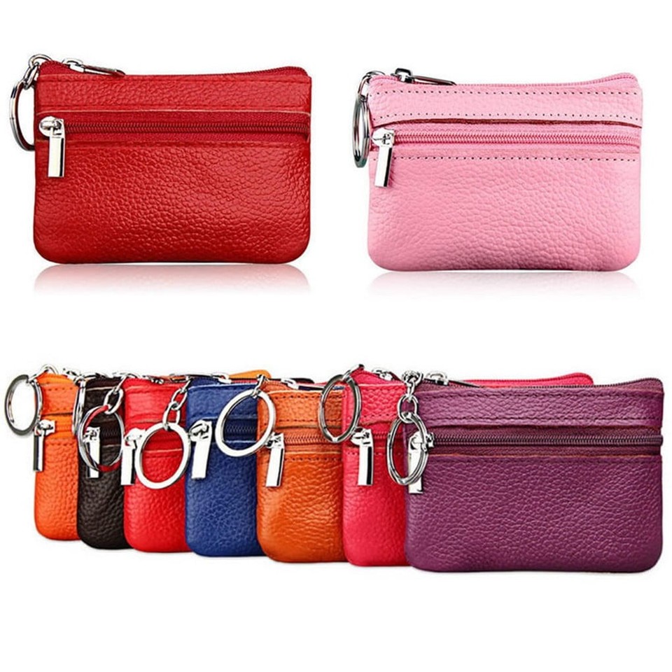 Genuine Leather Mini Zip Coin Key Money Wallet Pouch Purse Coin Key ...