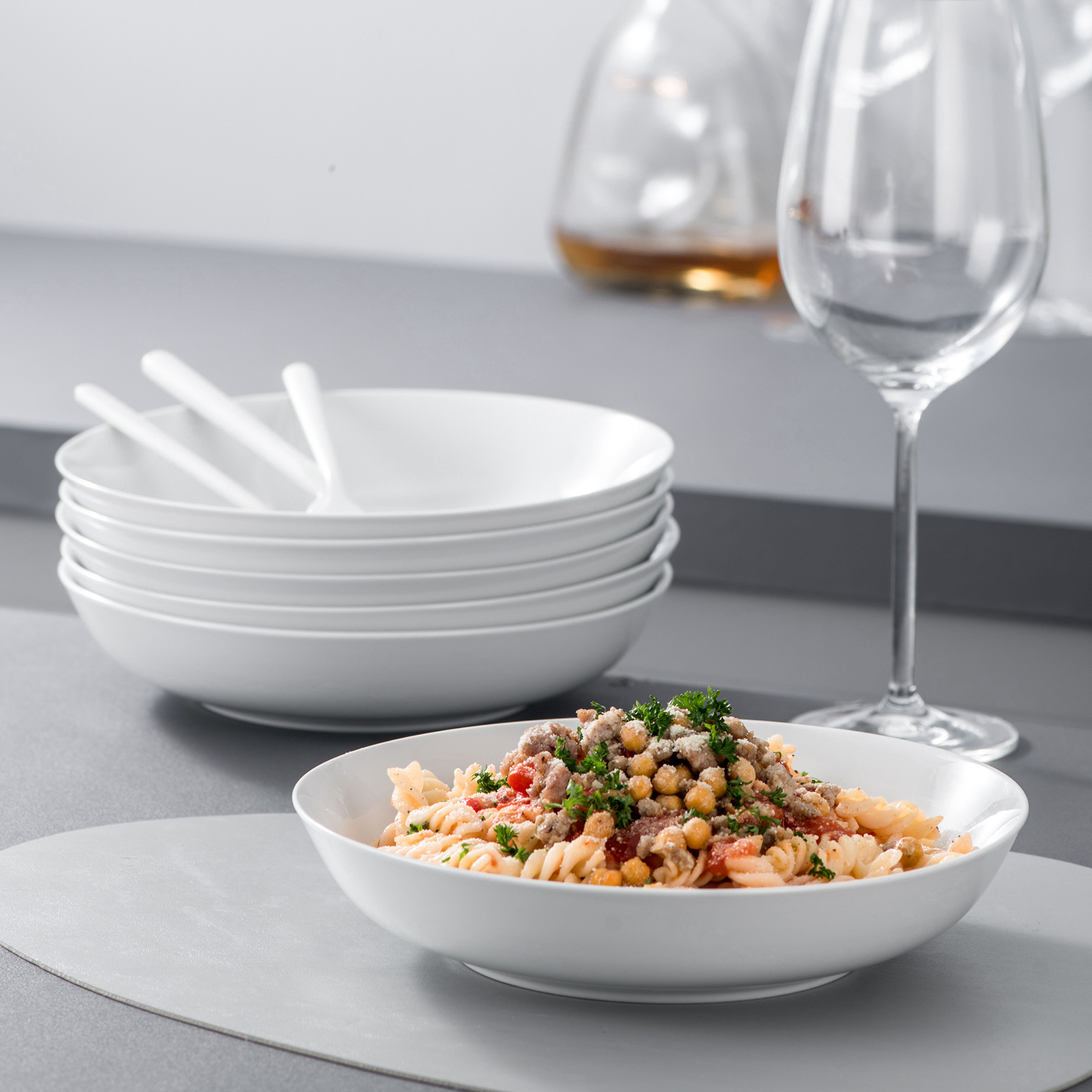 MALACASA 8" / 9" / 10" Porcelain Pasta Bowl Salad Pasta Bowl White Soup ...