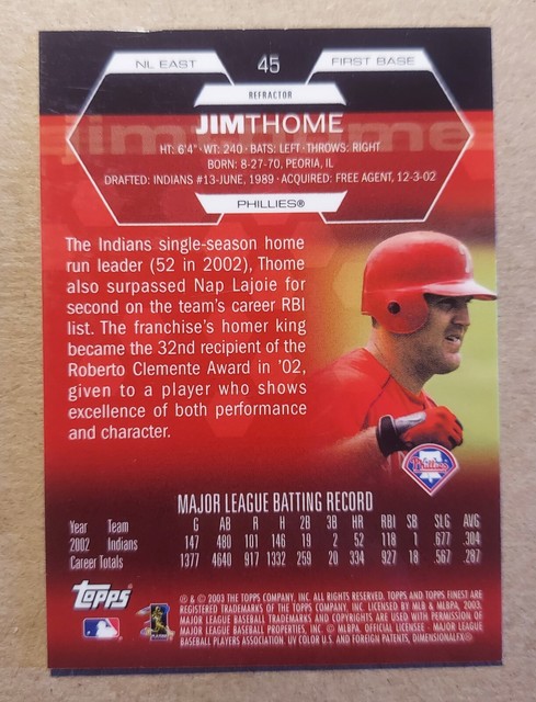 2003 Topps Finest - Refractor #45 Jim Thome for sale online | eBay
