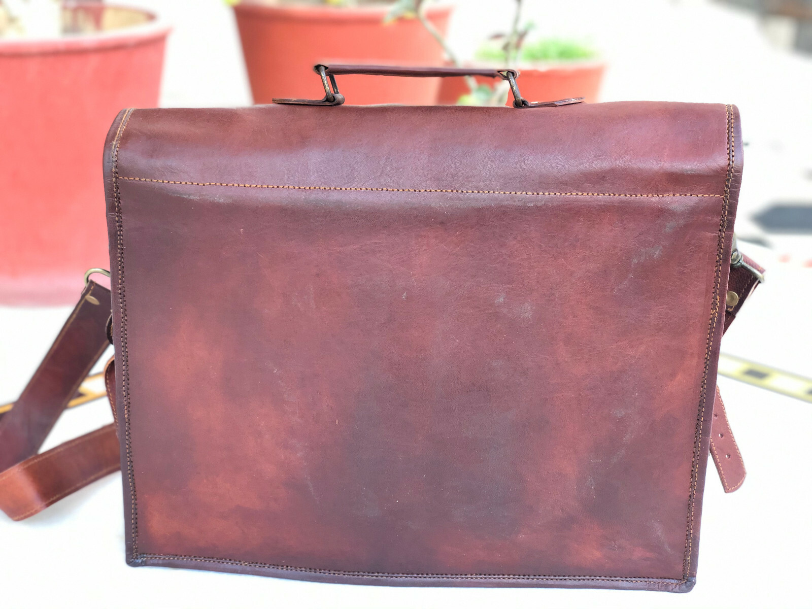 Men'sVintage Bull Leathercraft Leather Messenger Shoulder Laptop Bag ...