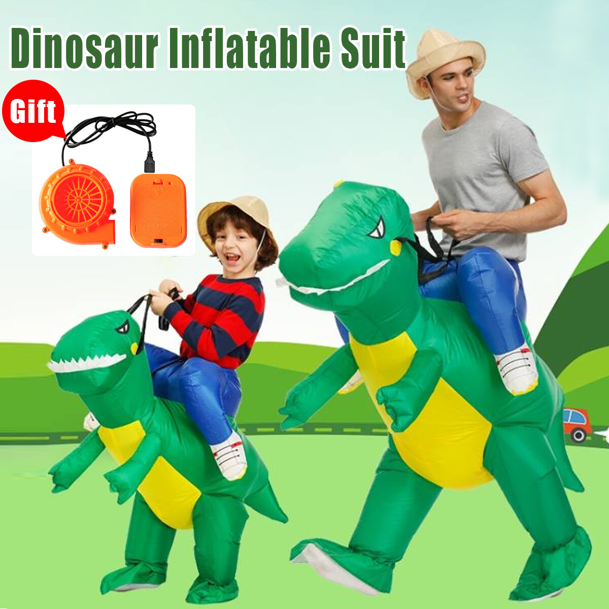 Inflatable Green Dinosaur Rider Costume Suit Fan Costume Dress Party ...